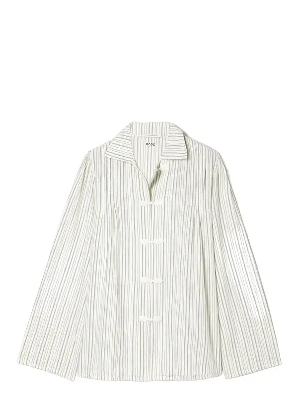 BODE Electric Appliquéd Striped Cotton-flannel Blouse - Neutrals