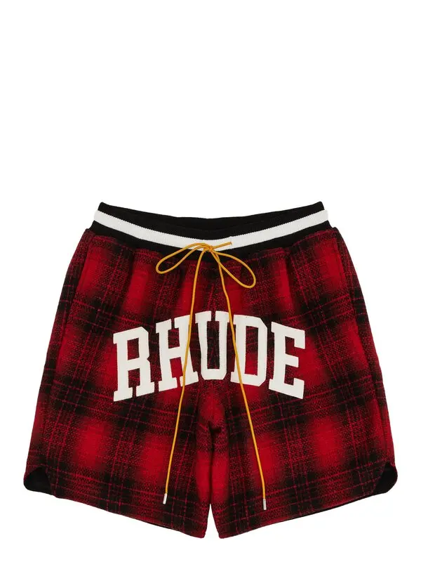 Rhude Flannel Collegiate Court Logo Short - Black