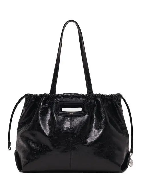Maje Milpli Crackled Leather Tote Bag - Black