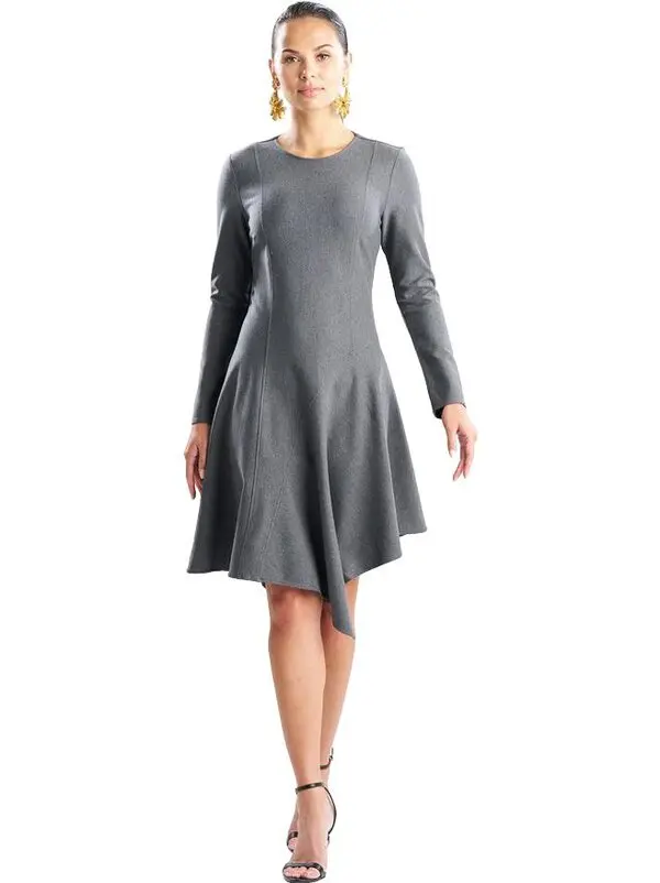 Natori Compact Knit Asymmetric Long Sleeve Dress - Gray