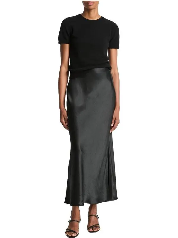 Vince Satin Side-slit Slip Skirt - Black