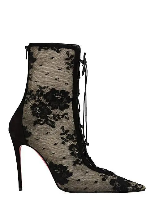 CHRISTIAN LOUBOUTIN Km Lace Booty 100 Mesh Boots - Black/lin Black