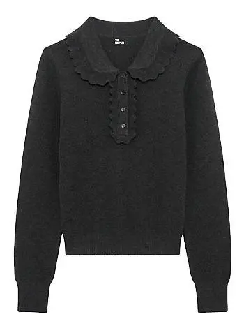 The Kooples Scalloped-collar Wool And Cotton-blend Jumper - Black