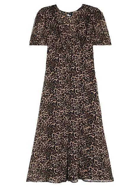 The Kooples Print V-neck Woven Midi Dress - Leopard