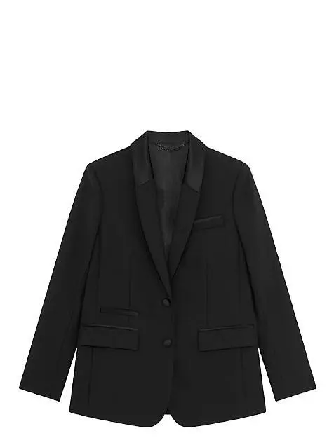 The Kooples Single-breasted Satin Suit Jacket - Black