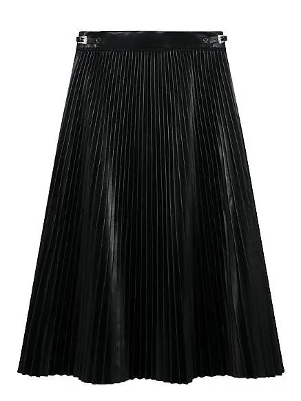 The Kooples Buckle-embellished Pleated Faux-leather Midi Skirt - Black
