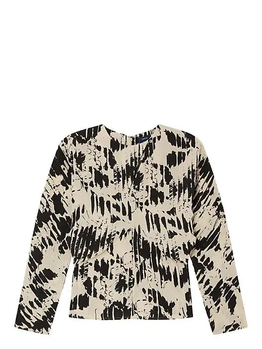 Soeur Feryel Abstract-pattern Silk Blouse - Jaune Pale/noir