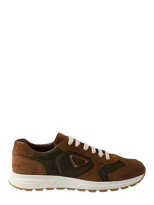 Prada Prax Suede And Woven Trainers - Brown