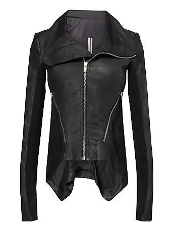 Rick Owens Naska Asymmetric Leather Biker Jacket - Black