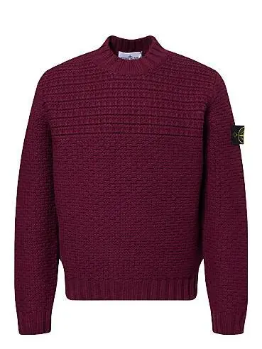 Stone Island Logo-patch Textured Wool-knit Jumper - Bordeaux