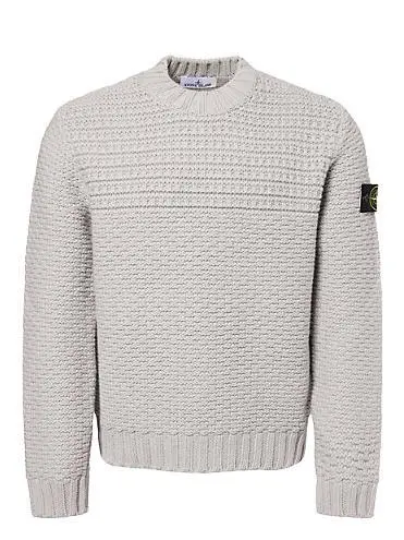 Stone Island Logo-patch Textured Wool-knit Jumper - Pearl Grey