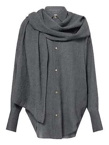 DARKPARK Wool Shirt With Detachable Scarf - Grey Melange