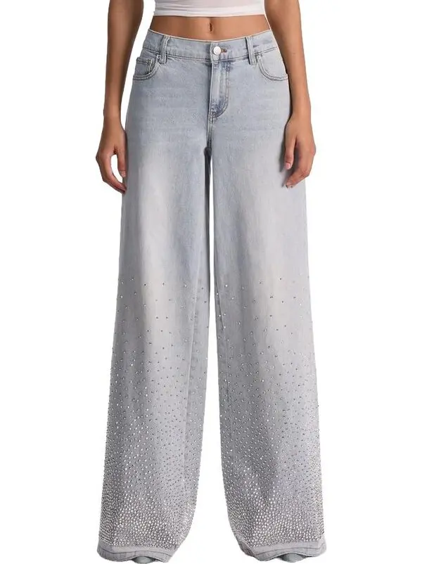 Alice + Olivia Embellished Wide Leg Jeans - Blue
