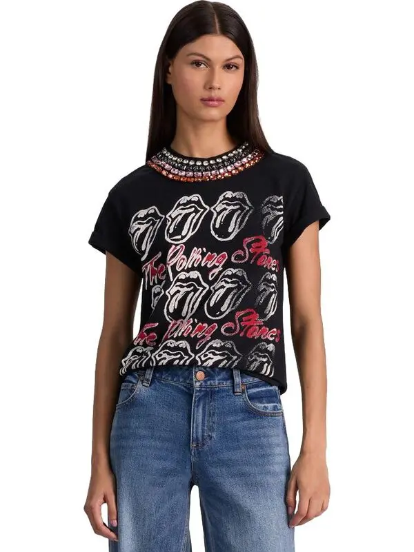 Alice + Olivia Maxie Embellished Band Tee - Black