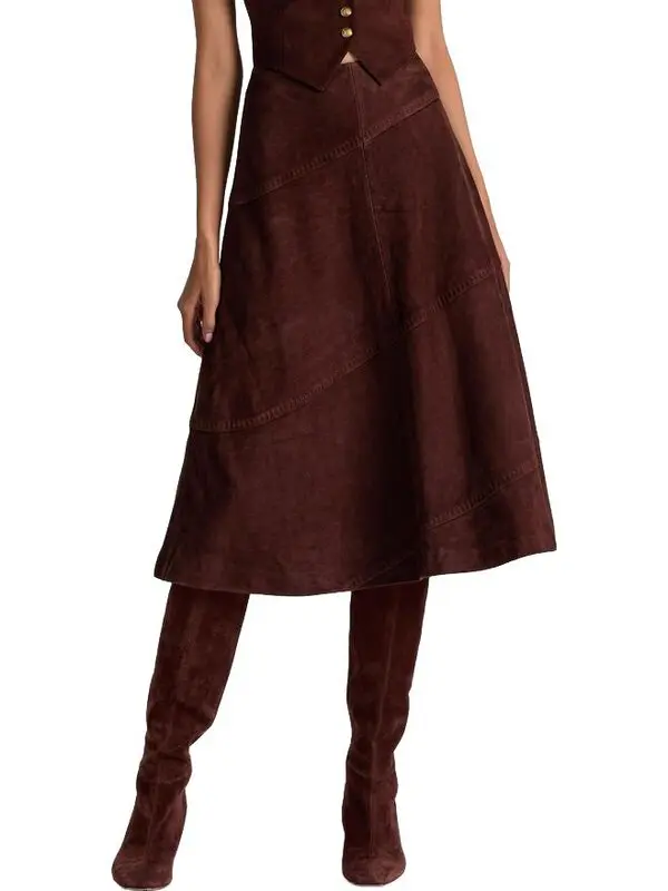 Alice + Olivia Sosie Suede Midi Skirt - Brown / Pink / Yellow