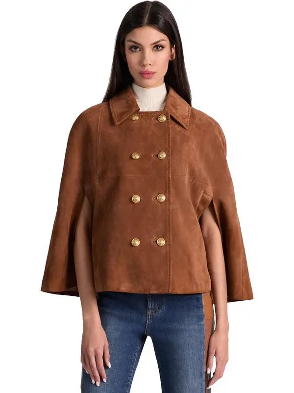 Alice + Olivia Reynalda Suede Mini Cape - Brown