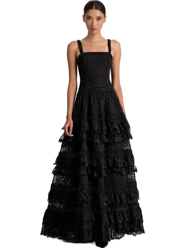 Alice + Olivia Zena Lace Maxi Gown - Black