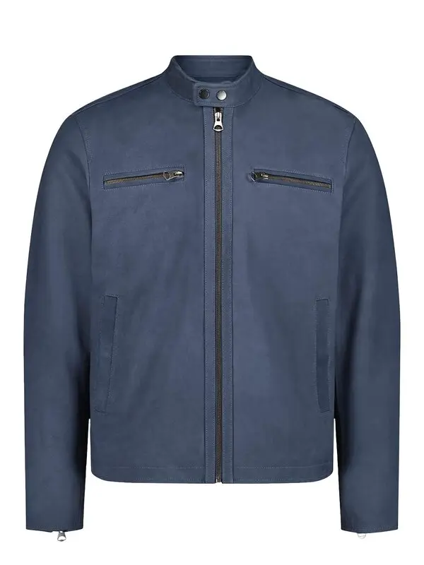 Robert Graham Artino Leather Band-collar Race Jacket - Slate Blue
