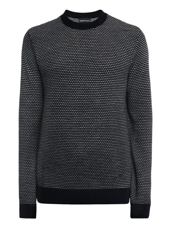 Emporio Armani Wool-blend Jacquard Crewneck Sweater - Navy Grey