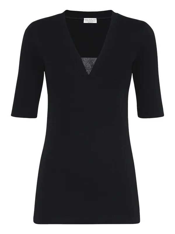 Brunello Cucinelli Monili-embellished Stretch-cotton T-shirt - Black