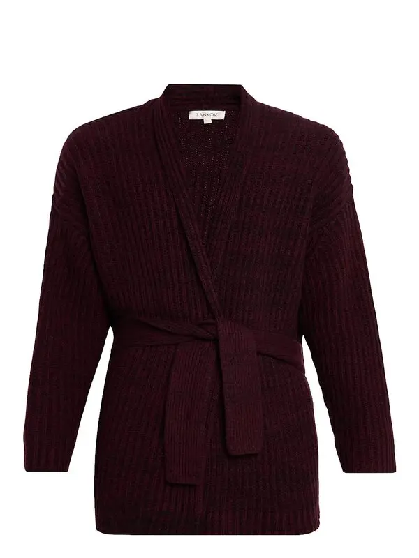 ZANKOV Marled Merino Wool Belted Cardigan - Blackgamay