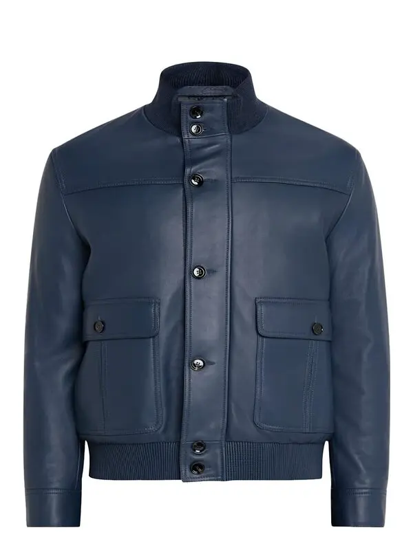 Brioni Leather Button-front Blouson - Blue