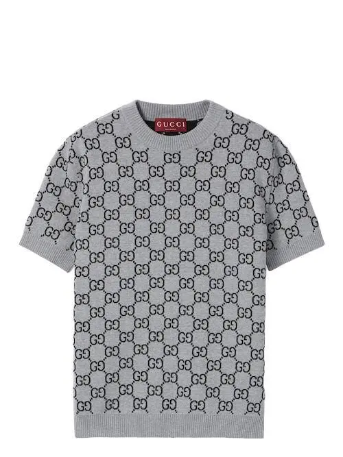 Gucci Reversible Gg Wool Jacquard Top - Grey