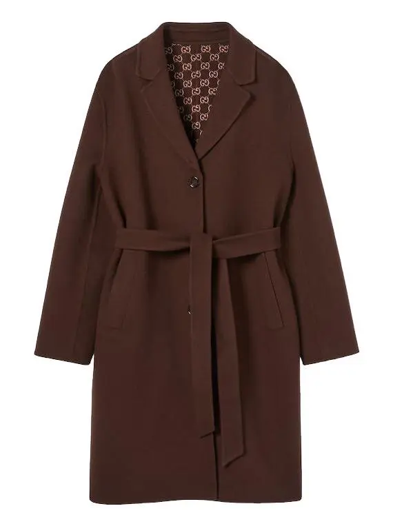 Gucci Reversible Silk Wool Coat - Brown