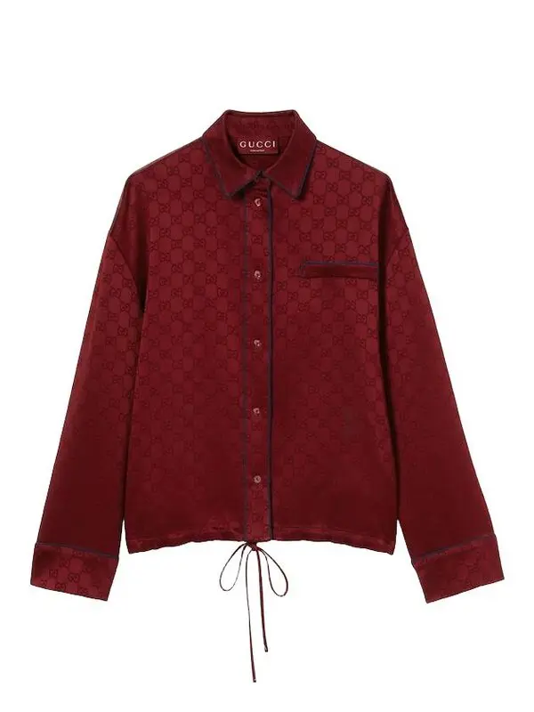 Gucci Gg Satin Shirt With Tie Waist - Bordeaux