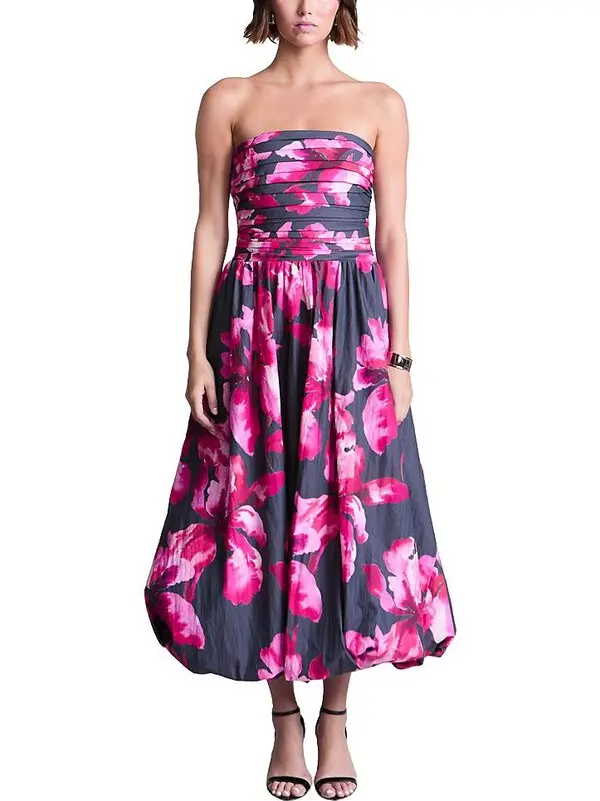 AMUR Helena Floral Bubble Hem Midi Dress - Rosewood Floral