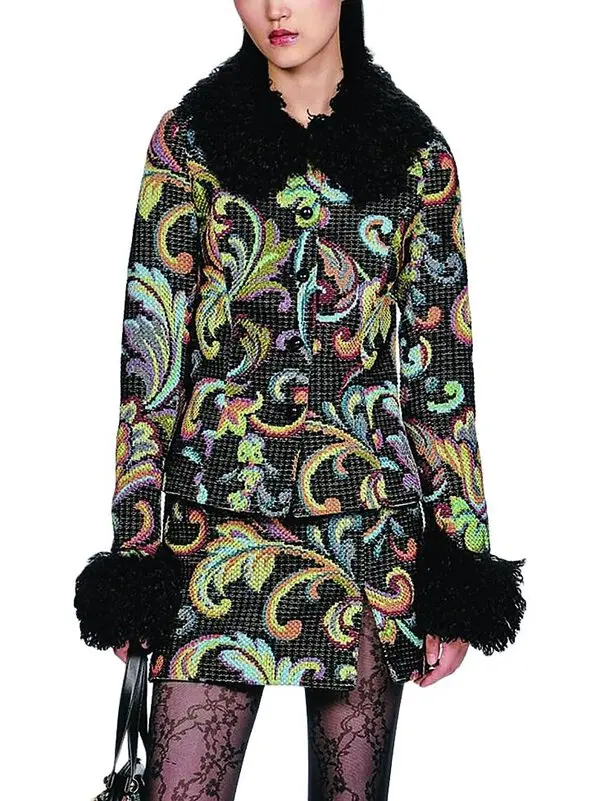 Anna Sui Tapestry Faux Fur Jacket - Black Multi