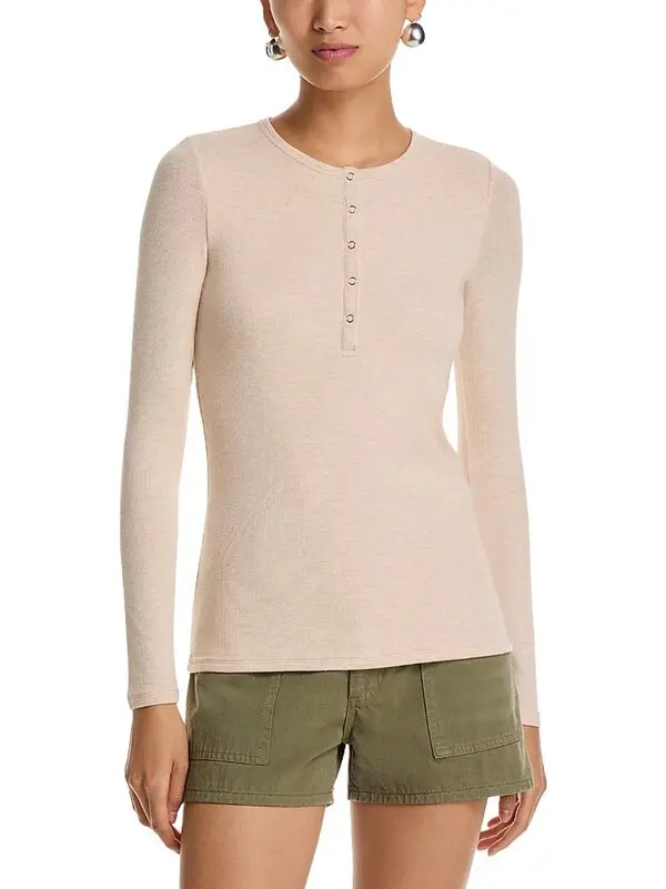 ATM Anthony Thomas Melillo Heathered Modal Rib Long Sleeve Henley Top - Soft Wheat
