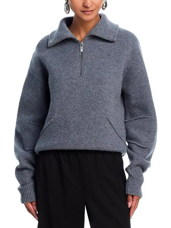 Helmut Lang Wool Half Zip Funnel Neck Sweater - Medium Grey
