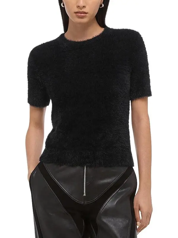 Helmut Lang Cropped Eyelash Tee - Black