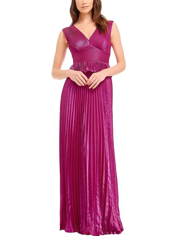 Dress The Population Liliana Pleated Long Dress - Fuchsia