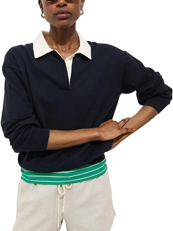 ALEX MILL Bond St Polo Sweater - Navy/navy