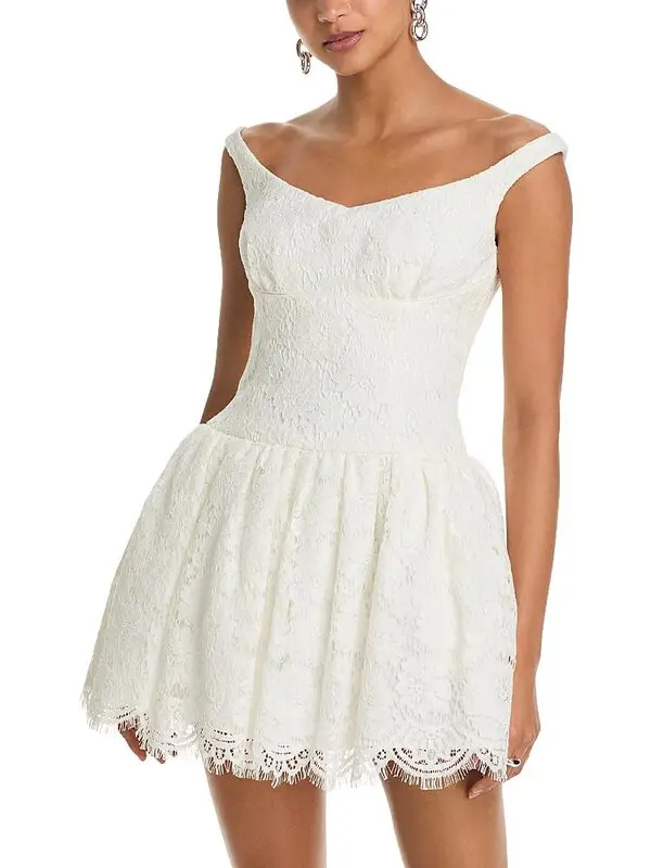 SELF-PORTRAIT Floral Lace Mini Dress - White