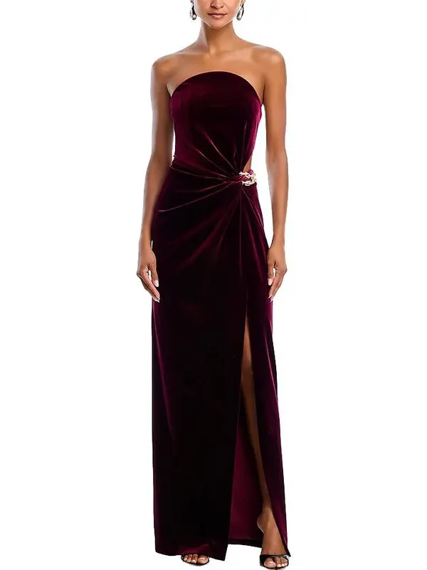 SELF-PORTRAIT Velvet Bandeau Maxi Dress - Burgundy