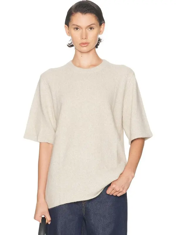 Loulou De Saison Raven Short Sleeve Sweater - Stone Melange