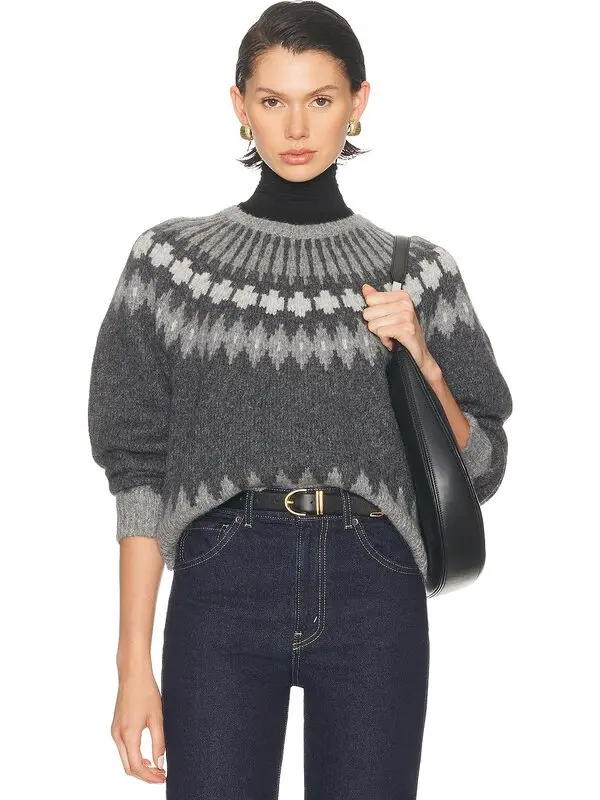 NILI LOTAN Alena Heavy Knit Sweater - Dark Grey Melange Fair Isle