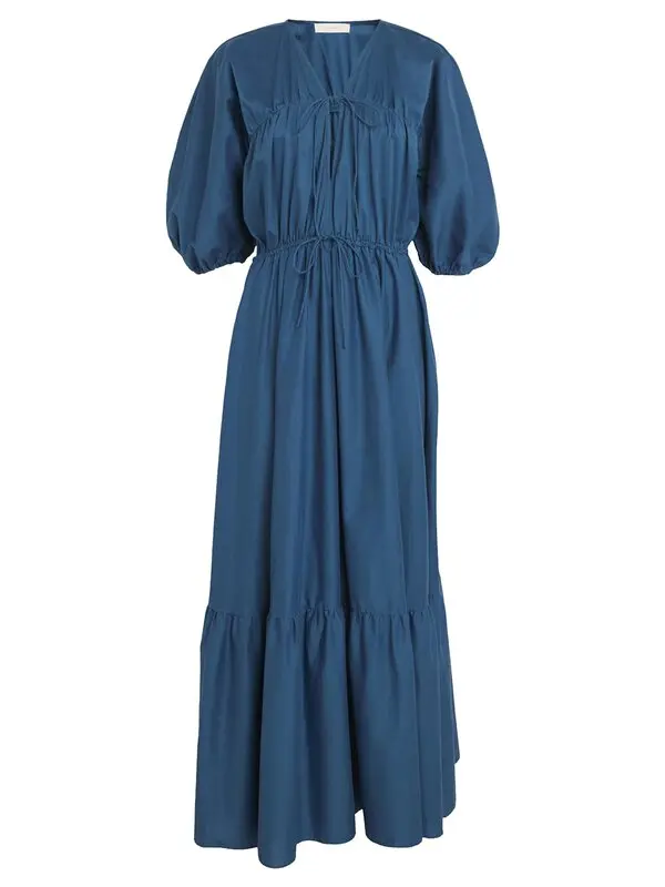 Faithfull The Brand Cotton Puff-sleeve Sigrid Maxi Dress - Navy