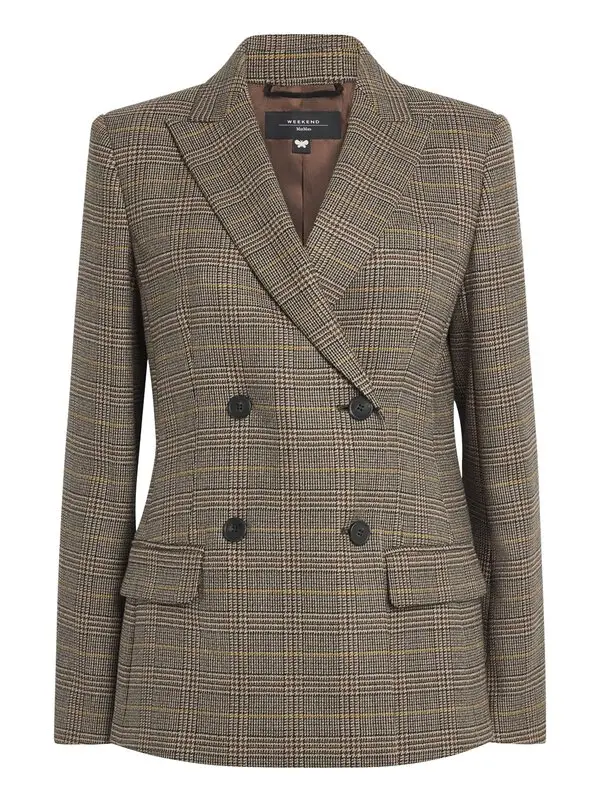 Max Mara Wool Check Double-breasted Blazer - Brown
