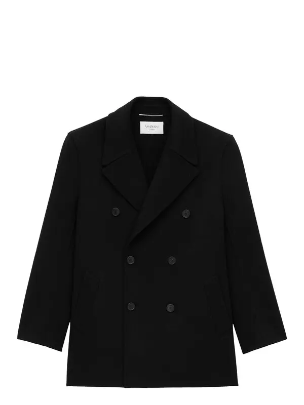 Saint Laurent Wool Double-breasted Pea Coat - Black