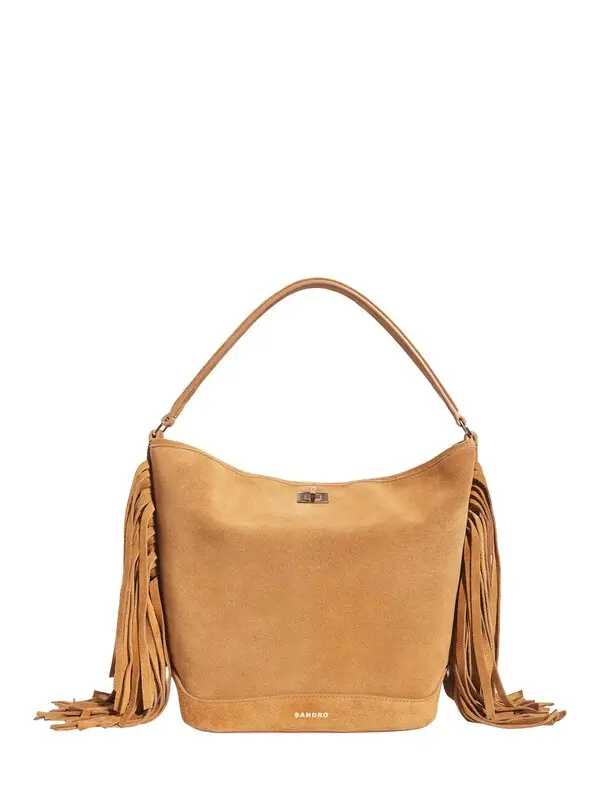 Sandro Suede Bucket Bag - Beige