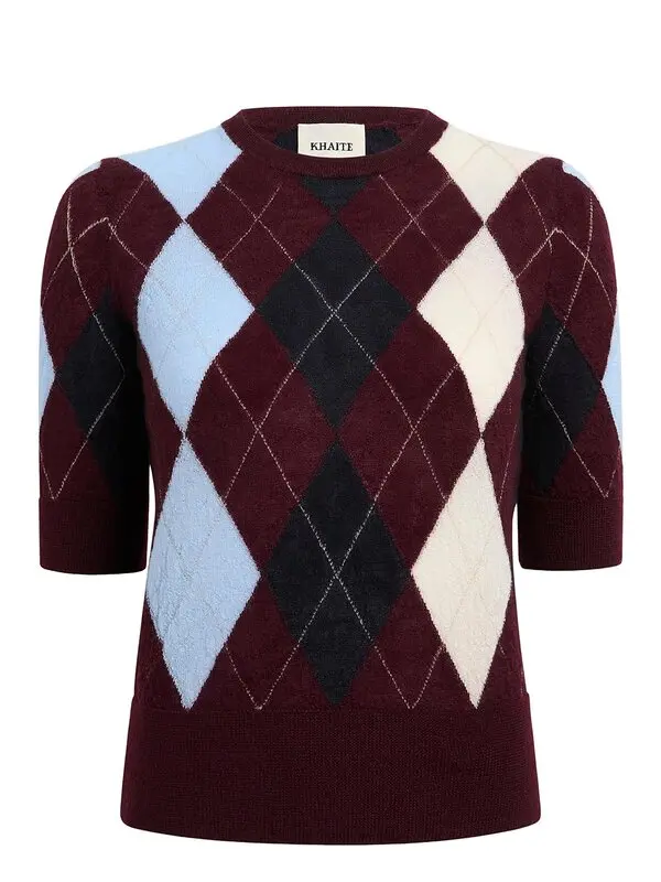 Khaite Anders Argyle Knit Top - Merlot Multi