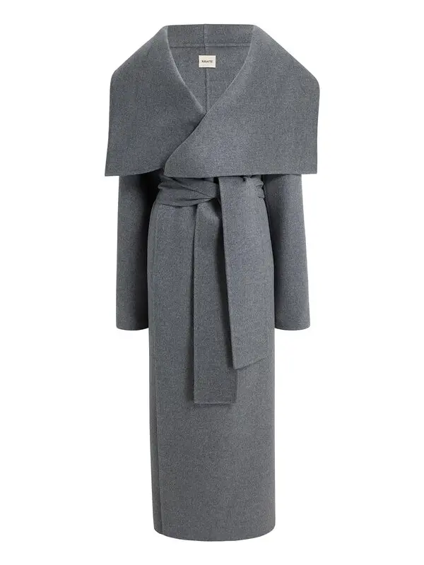 Khaite Levitt Cashmere Wrap Coat - Grey Melange