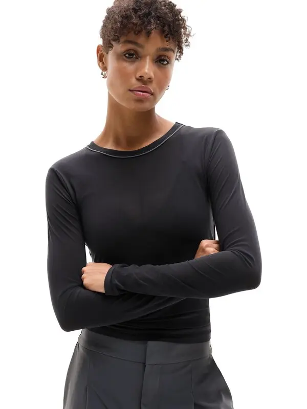 Athleta Sheer Mesh Top - Black/shadow Grey
