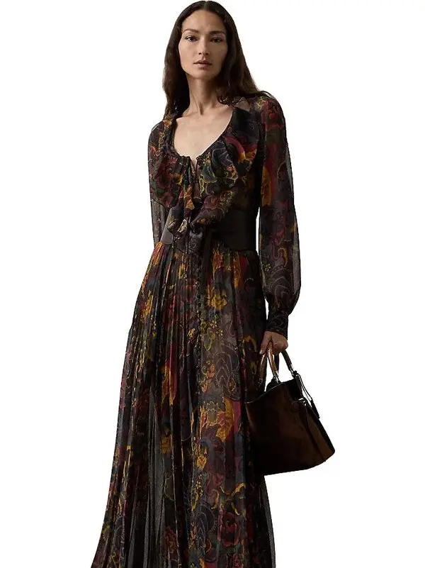 Ralph Lauren Catia Paisley Pleated Chiffon Day Dress - Multi