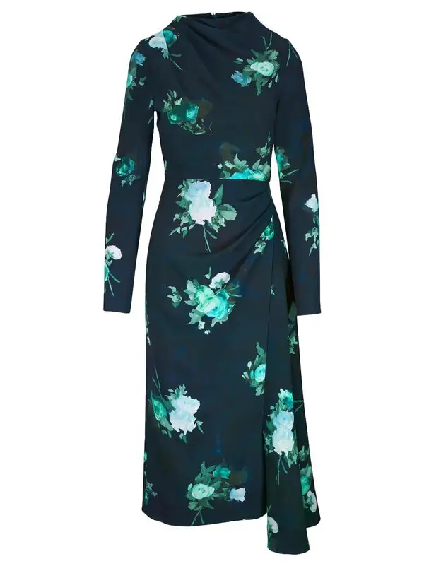 Erdem Floral Draped Midi Dress - Blue