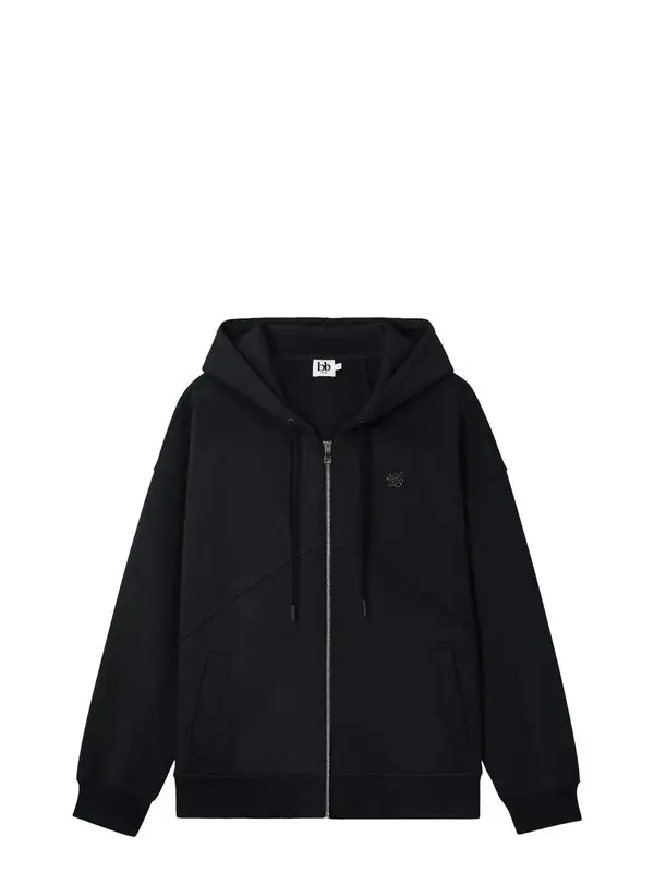 B+AB Zip-front Hoodie With Logo Detail - Black
